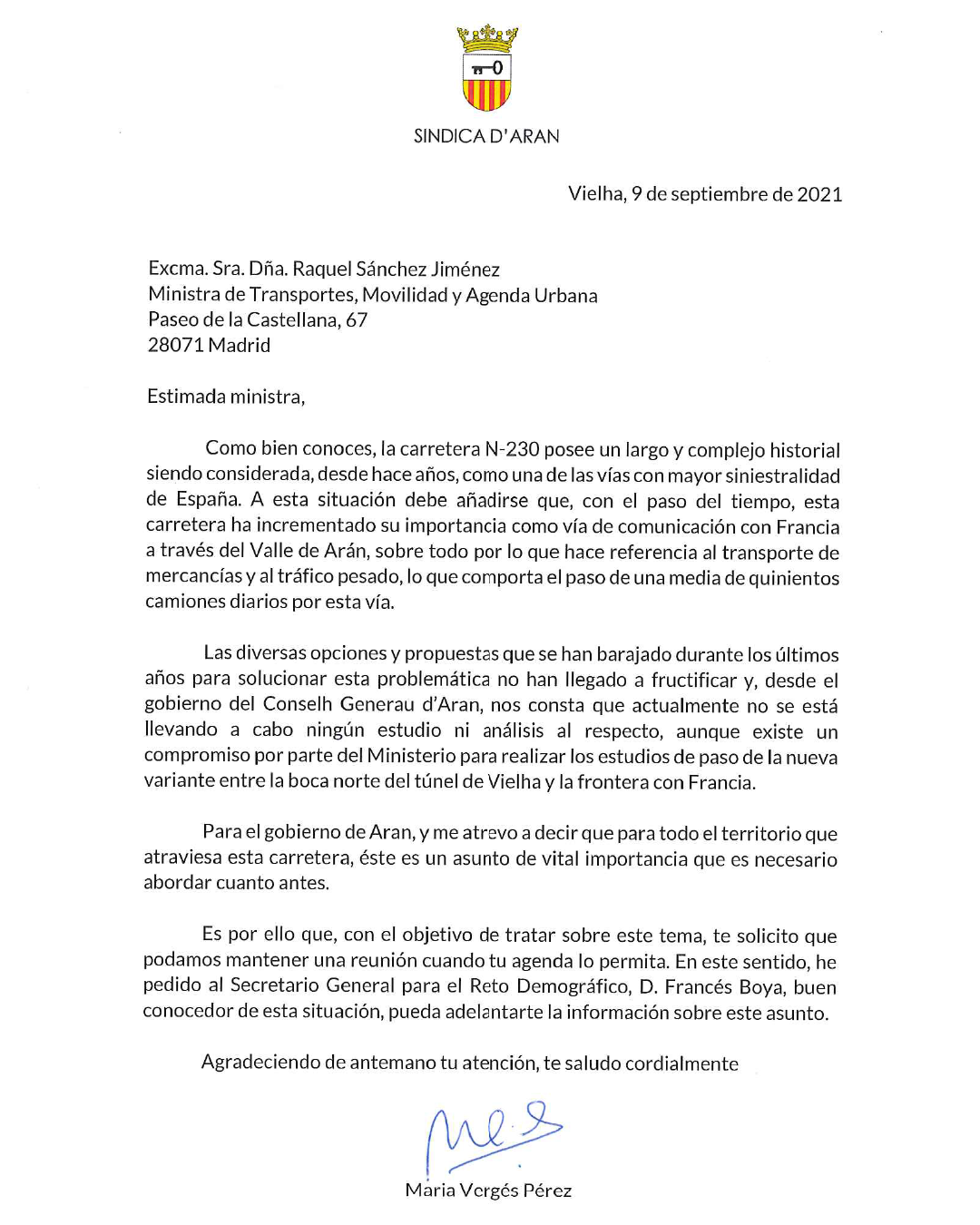 Era sindica d’Aran sollicite ua entrevista damb era ministra de ...